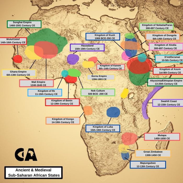 A map indicating the major ancient and medieval states in Africa. Areas ...