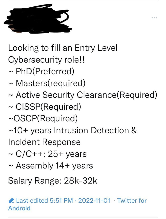 "Entry Level Cybersecurity role" - 9GAG