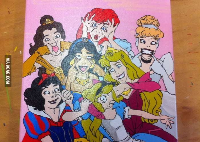 Disney Princesses silly faces. A canvas painting I made - 9GAG