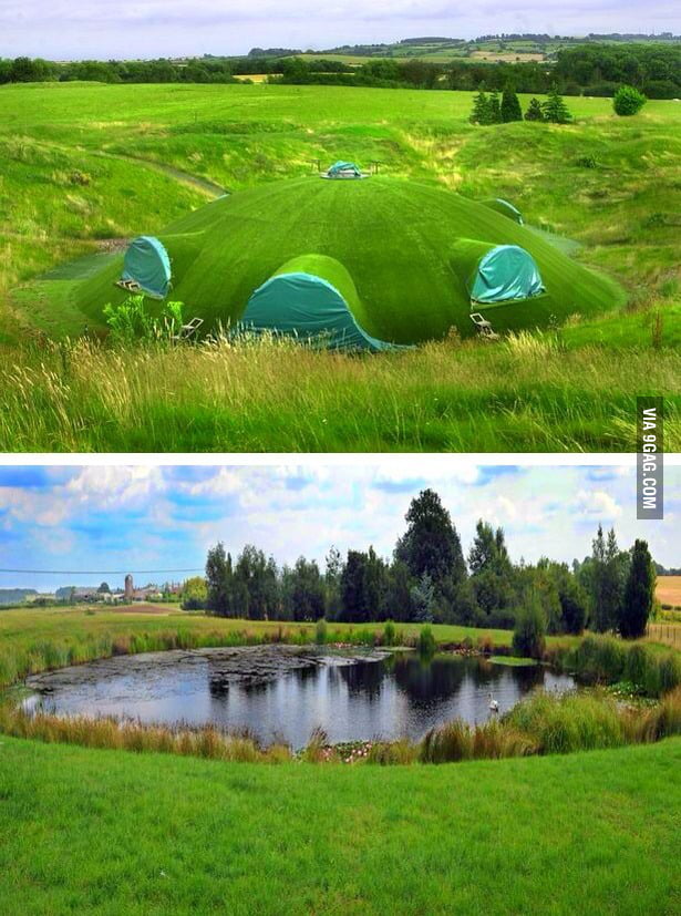 Teletubbie land as it was and now. The owner decided to flood the area ...