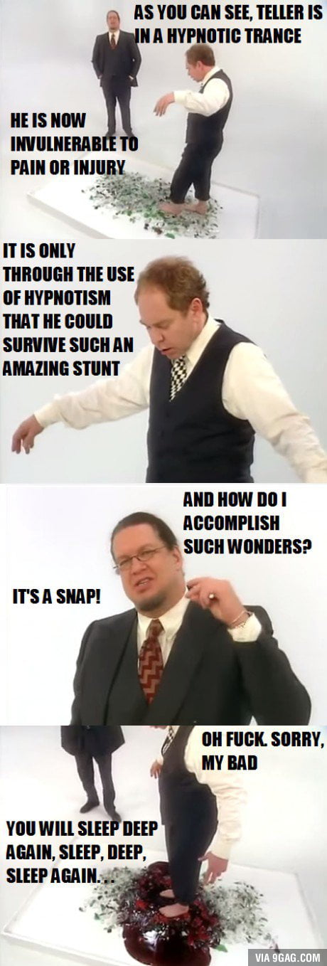 Penn and Teller demonstrate hypnosis - 9GAG