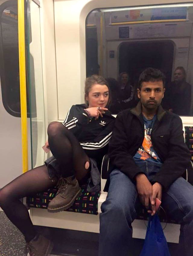 Maisie on the subway, and Sophie is in the window reflection. - 9GAG