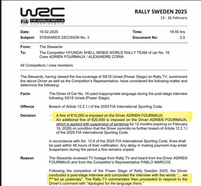 New FIA rules for swearing. - 9GAG