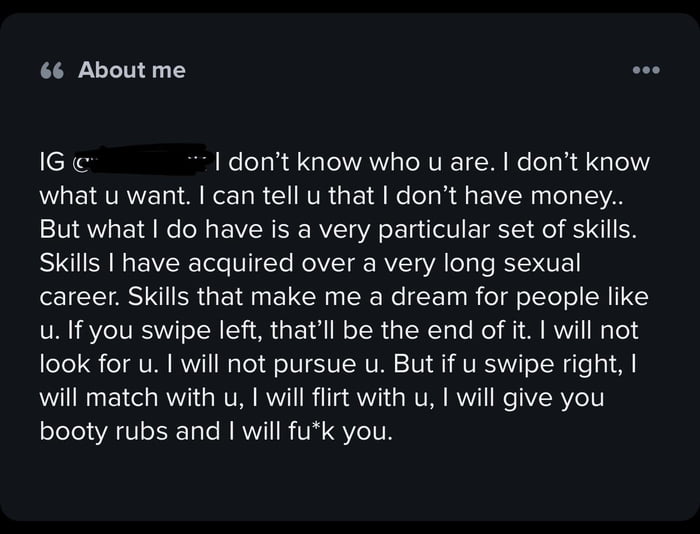 This is quite the bio... and he swiped me first - 9GAG