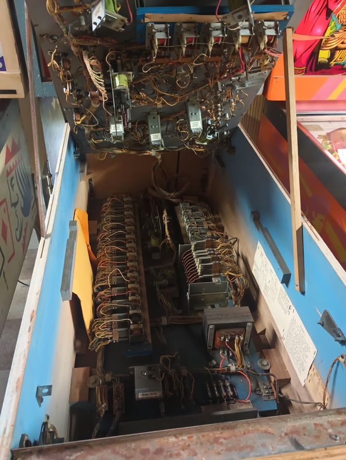 The inside of a vintage pinball machine - 9GAG