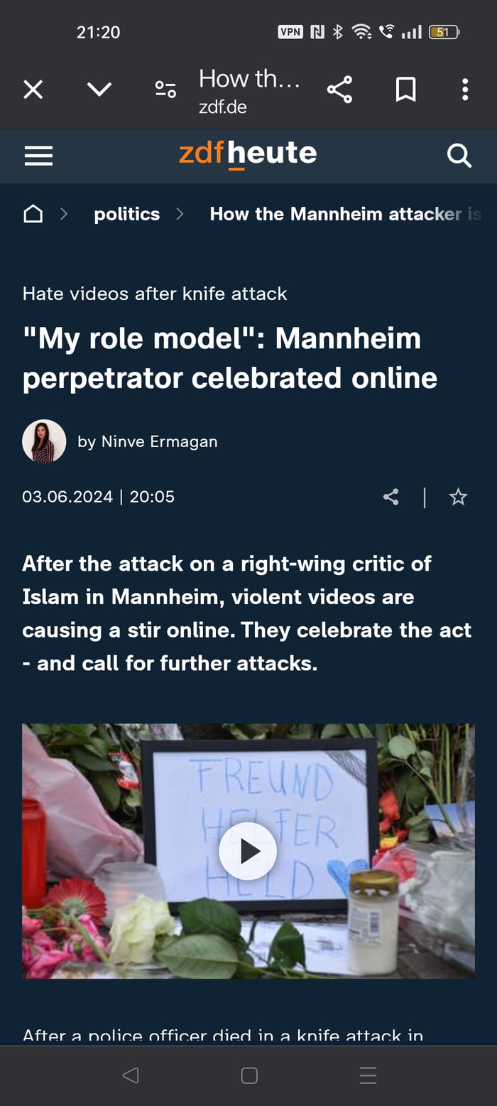 Mannheim attacker celebrated. At least the Germans are reporting this ...