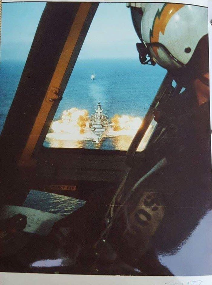 USS New Jersey (BB-62) firing full broadsides (credits in comments) - 9GAG