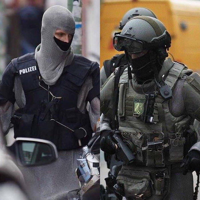 German special forces wearing chainmail armor against stabbing and ...