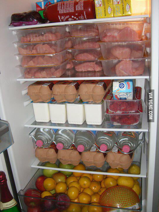 My friend is a bodybuilder, this is his fridge - 9GAG