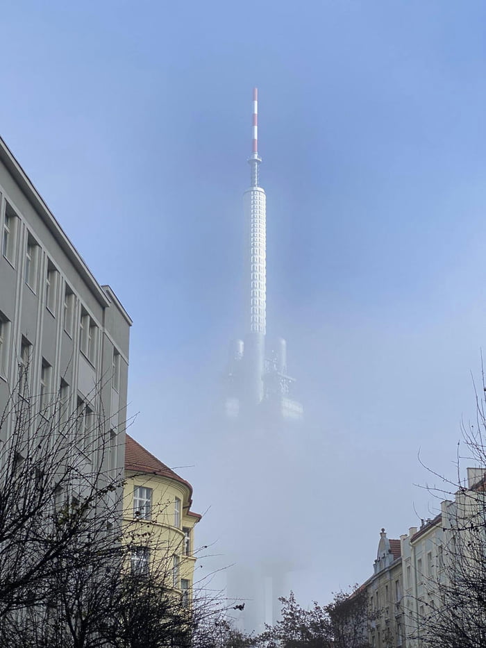 Prague, Czech Republic, European union The TV tower at Prague 3 Žižkov in the fog - 9GAG