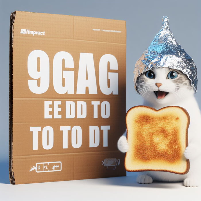 Ich habe Bing gebeten ein Meme für 9gag zu erstellen. Aluhut und Gatze passen, aber: Warum ist ...