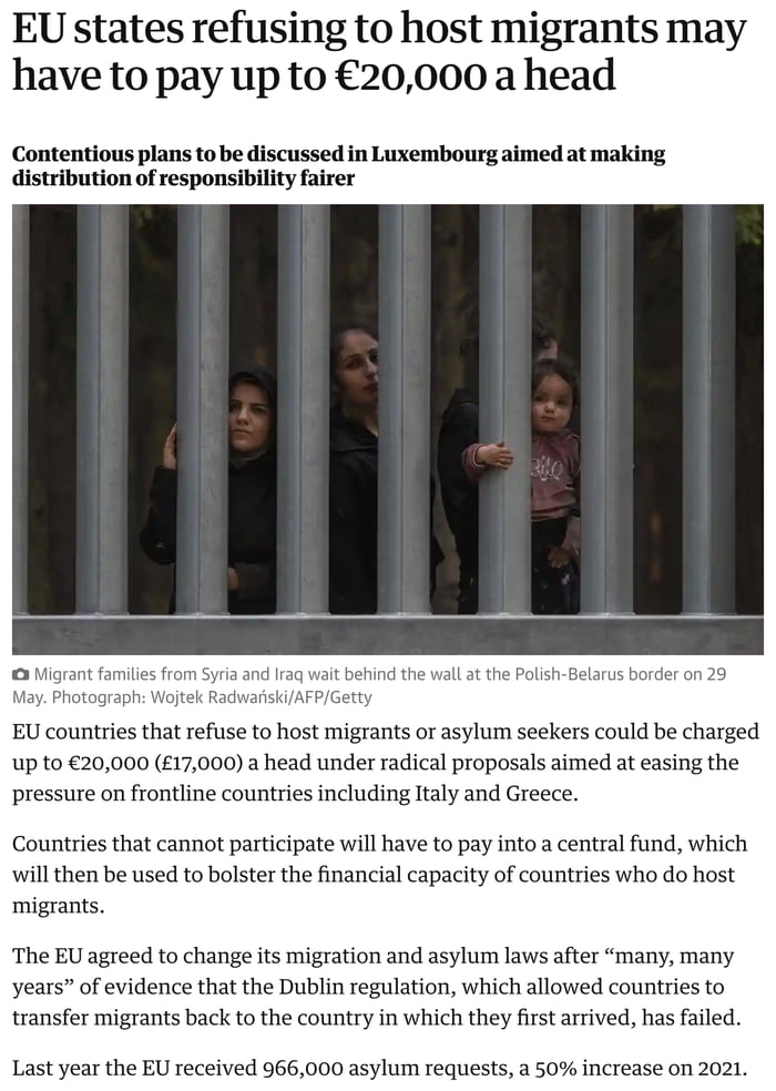 Forced Migration or €20,000 Fine Per Migrant - 9GAG