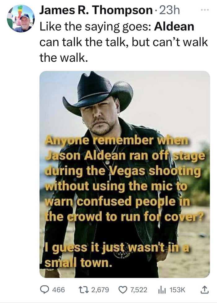 Instead of “try that in a small town” how about walking the walk “big ...