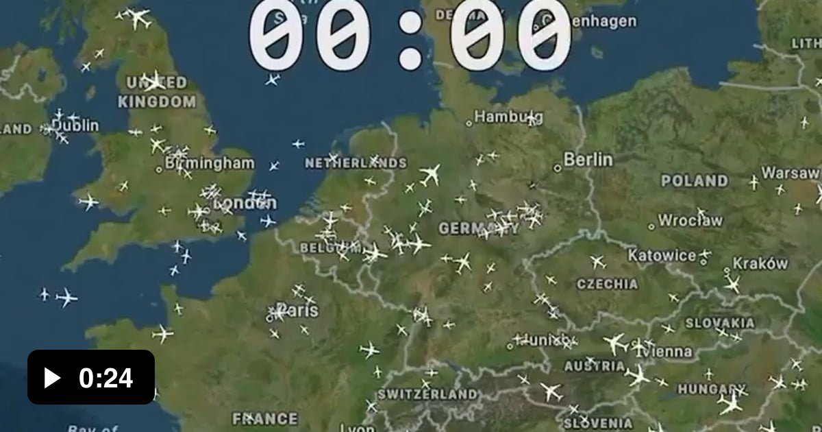 24 hours of European flights in 24 seconds - 9GAG