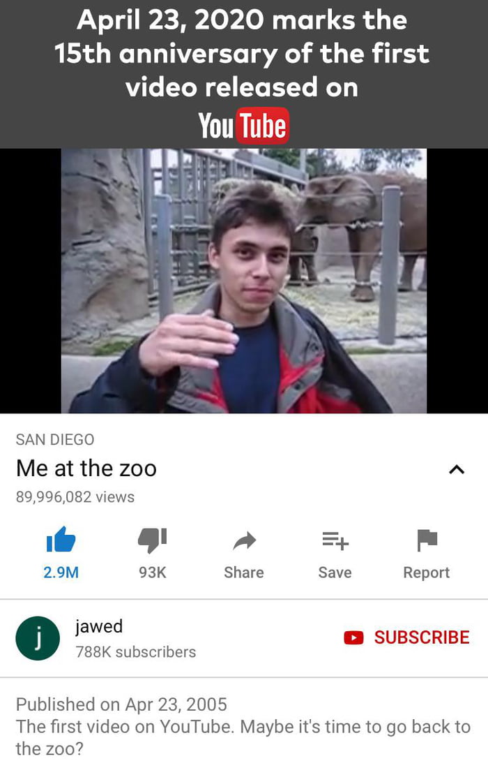 15 years ago, Jawed Karim uploaded the video "Me at the zoo" - 9GAG