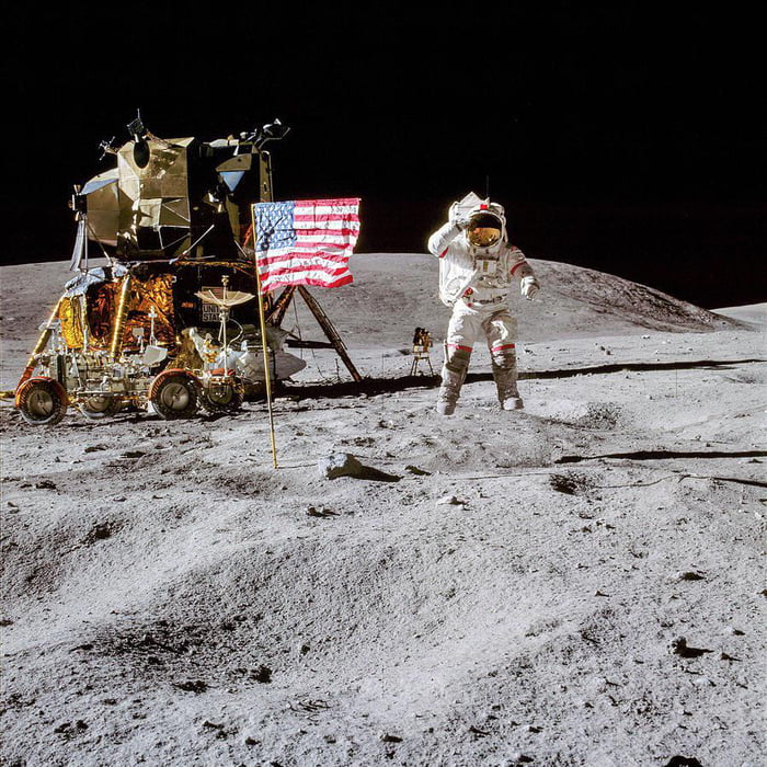 John Young performing an off-the-ground salute during the Apollo 16 mission. April 21, 1972. - 9GAG