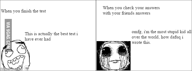 Finishing test vs. check answers with friends. - 9GAG