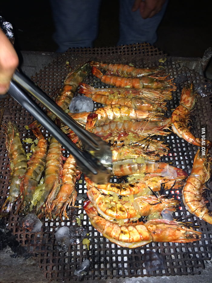 Some prawns on the braai in Mozambique. Marinated in lemon, garlic ...
