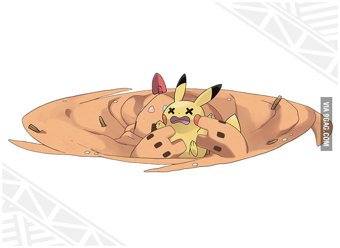 Official Pokémon artwork of a Pikachu getting killed by a Palossand. - 9GAG
