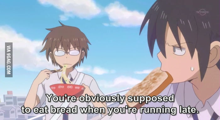 Every Japanese anime "late to school" scene. - 9GAG