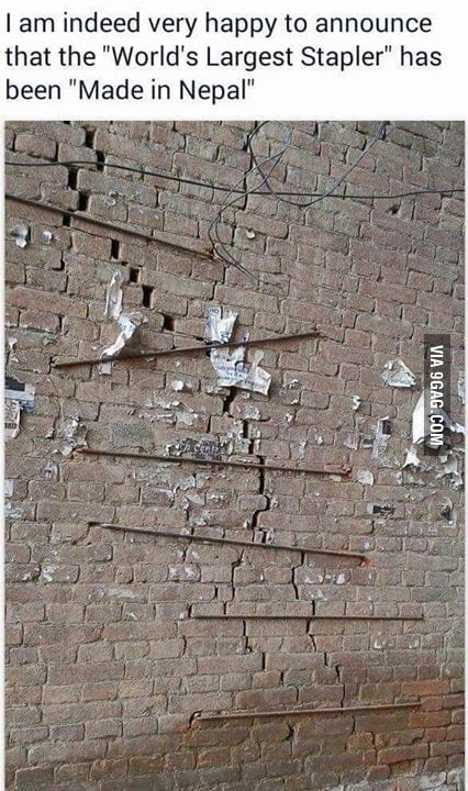 Worlds largest stapler award goes to.... - 9GAG