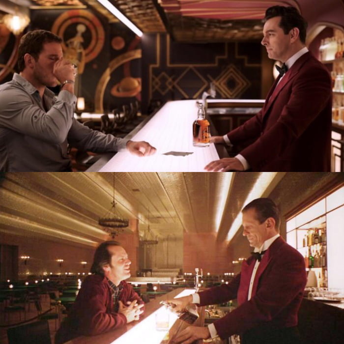 In the film Passengers(2016), the bar scenes and bartender plays clear ...