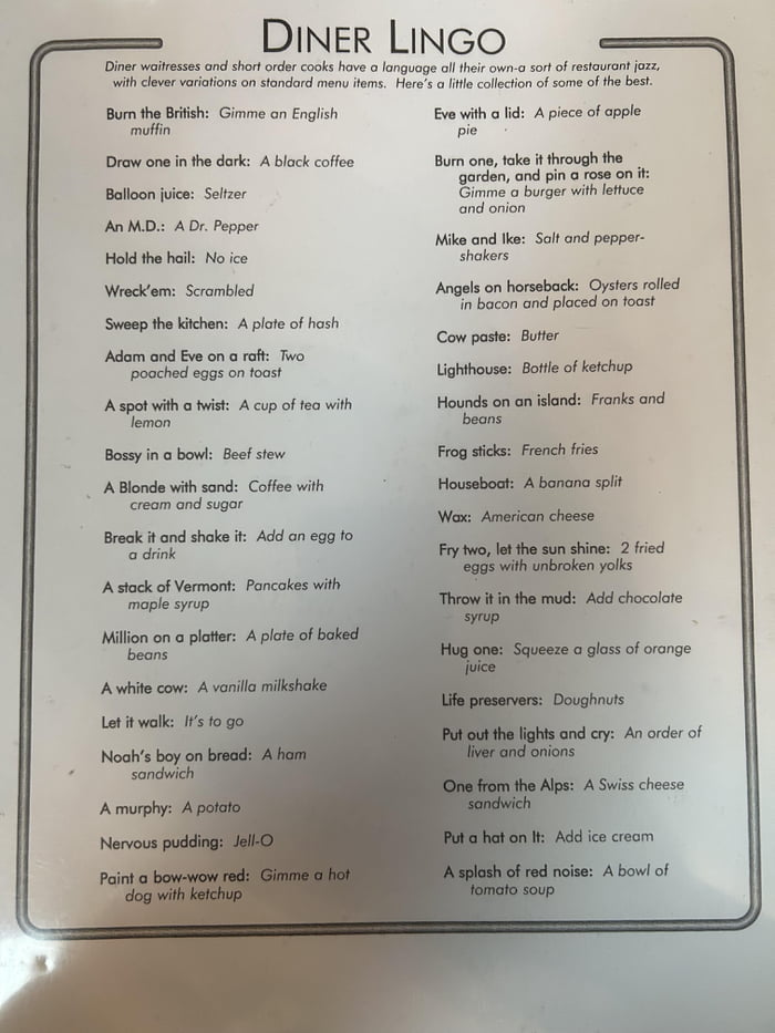 A cool guide to diner lingo - 9GAG