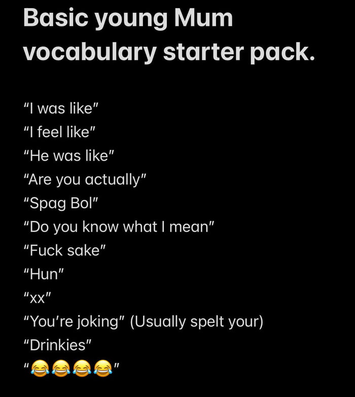 Basic young Mum vocabulary starter pack. - 9GAG