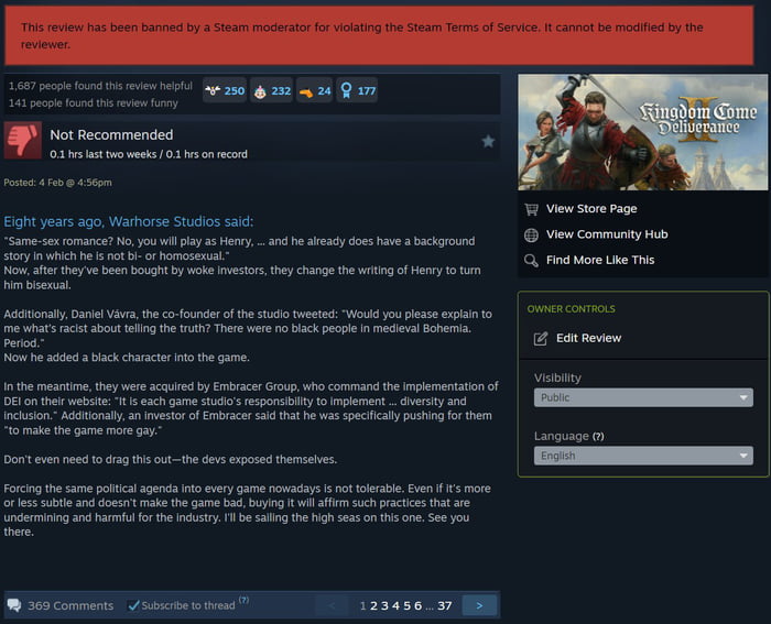 Steam has started to ban negative Kingdom Come Deliverance 2 reviews - 9GAG