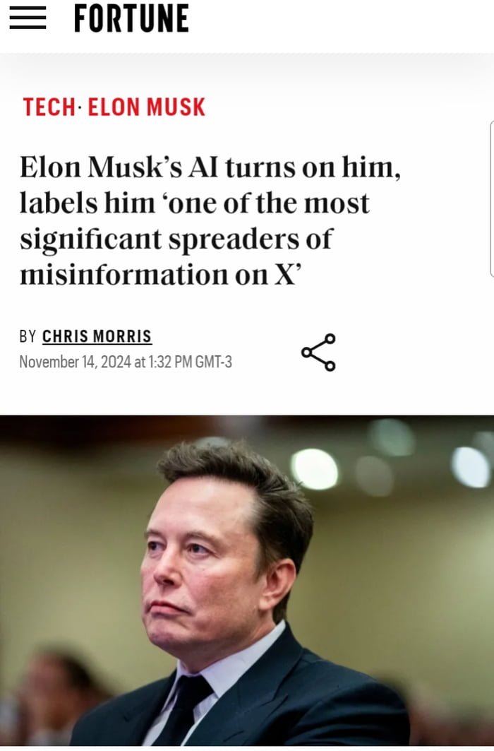 Elon Musk's AI turns on him, labels him 'one of the most significant spreaders of misinformation ...