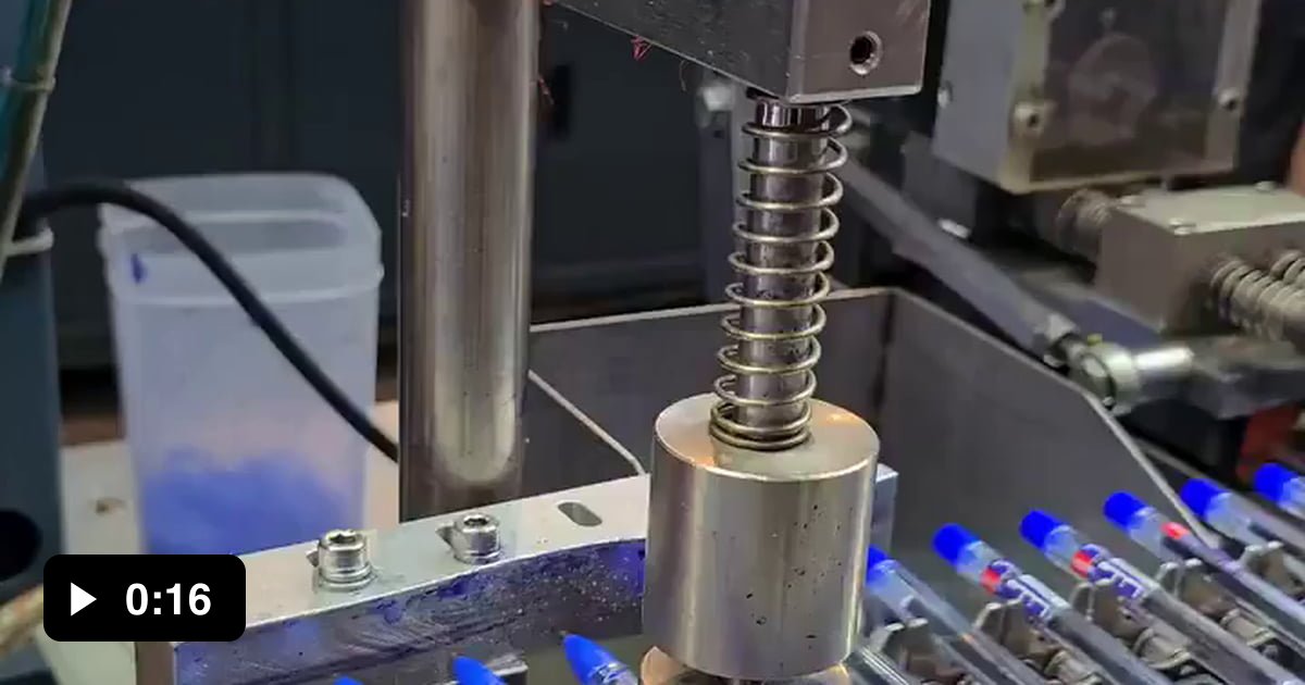 Ballpoint pen alignment in the production process. - 9GAG