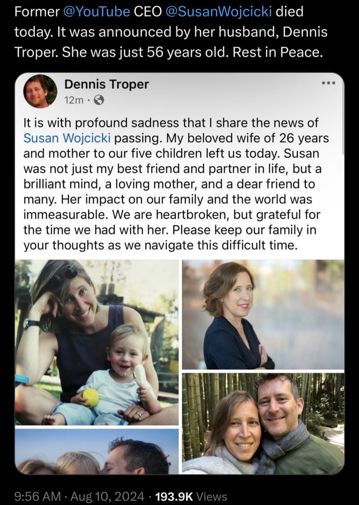 Former YouTube CEO dies of cancer. - 9GAG