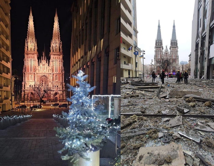 Same spot in Kyiv. 12 hour difference. - 9GAG