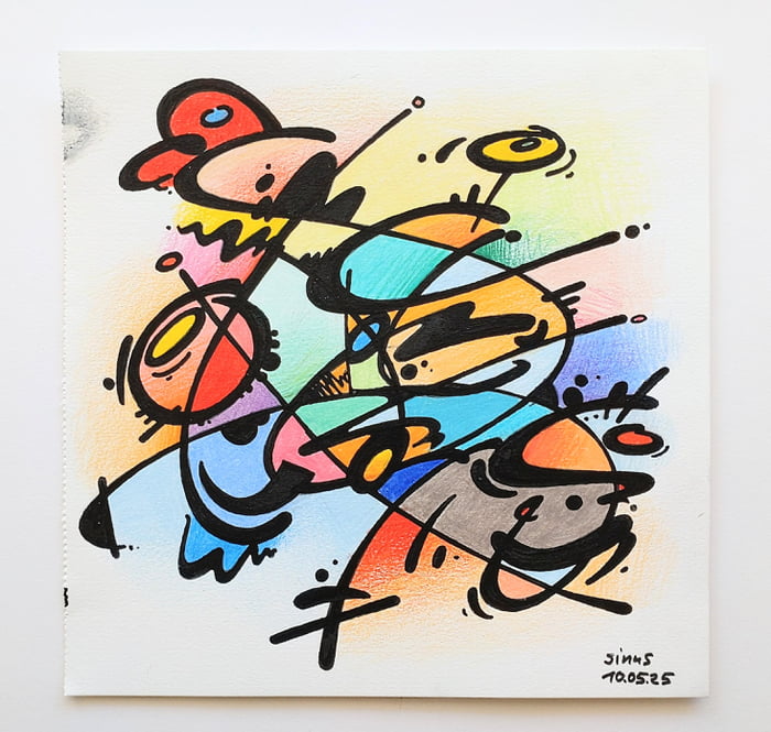 Abstract art, sinus, acrylic ink and colored pencil, 2025 - 9GAG