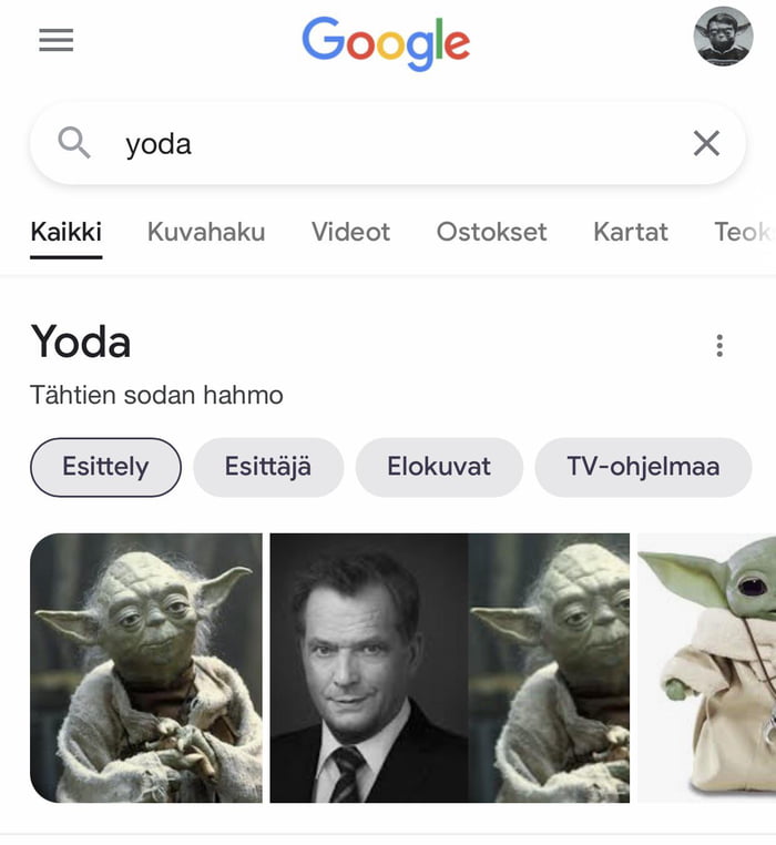 When you google yoda in finland it shows the president of Finland ...
