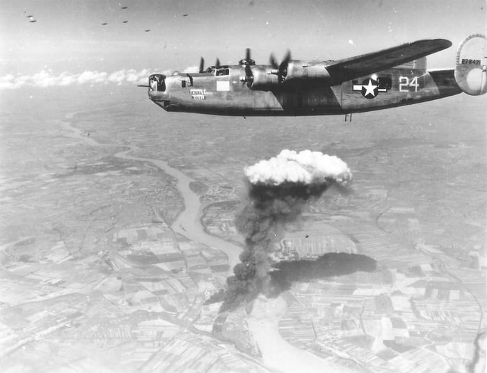 B-24G Liberator “Fertile Myrtle” with the 724th Bomb Squadron flying ...