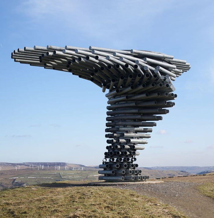 The singing ringing tree in Lancashire, England converts wind into low ...