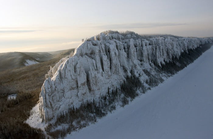 The wall really exists. 200 km south of Yakutsk, Russia. - 9GAG