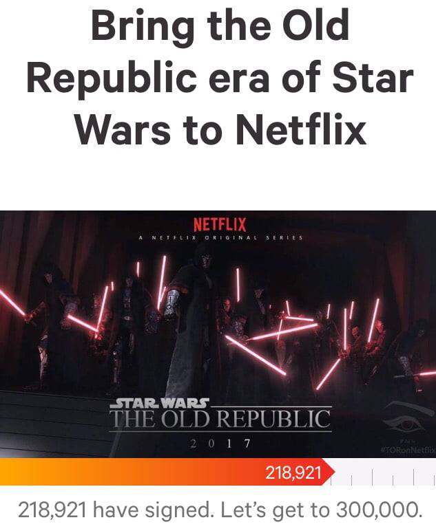 Sign this on change(dot)org to make SWTOR a series/show on Netflix! - 9GAG
