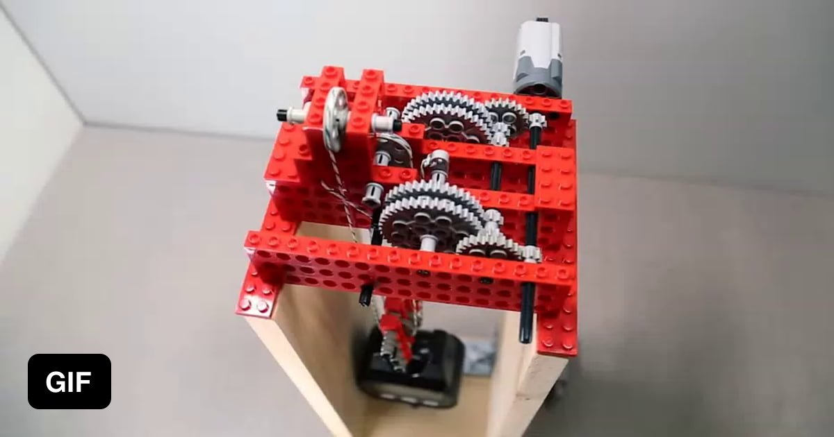 A single LEGO motor lifting 102.2 kg - 9GAG
