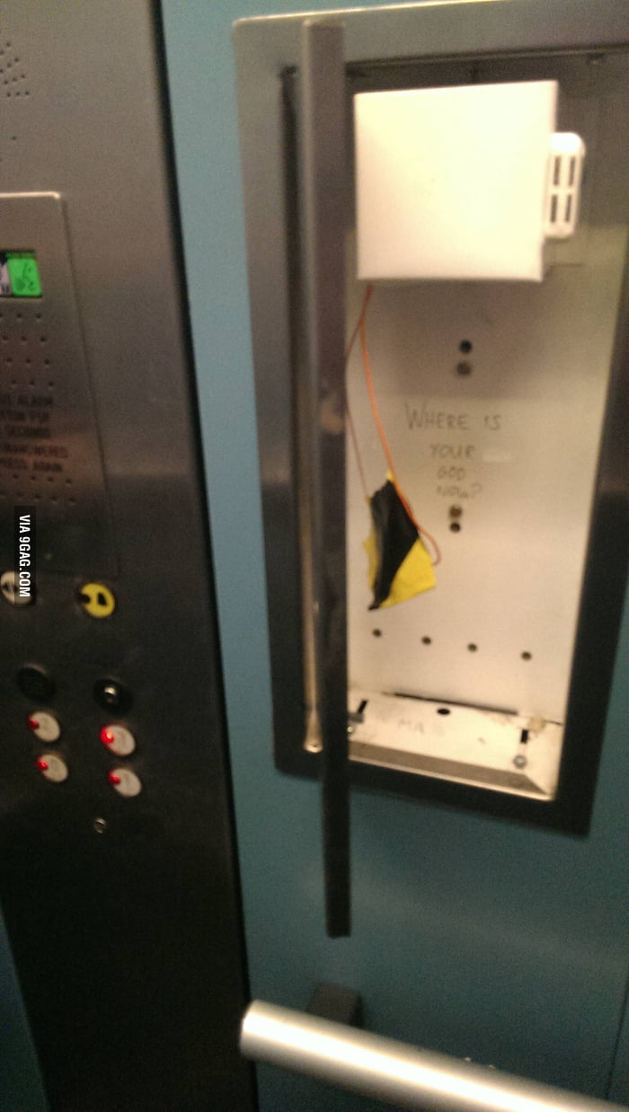 The elevator broke down. I looked in the emergency phone box because I ...