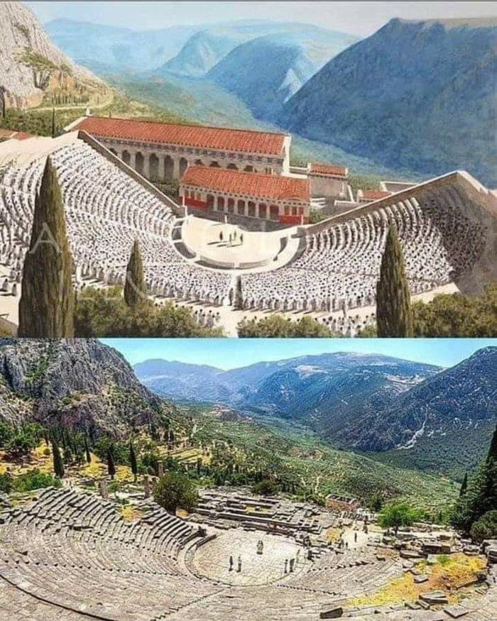 Ancient theater at archaeological site of Delphi, Greece. Site offered ...