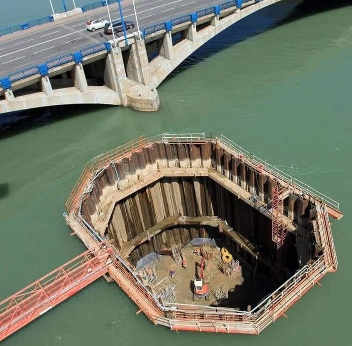 Laying foundation of a bridge pillar over water. - 9GAG