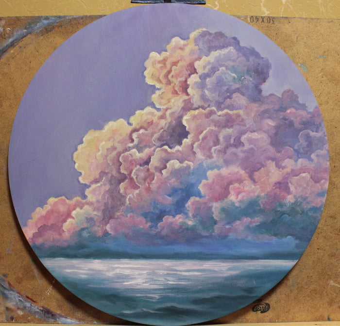 My oil painting. Pink clouds. Oil on hardboard. 2022. - 9GAG
