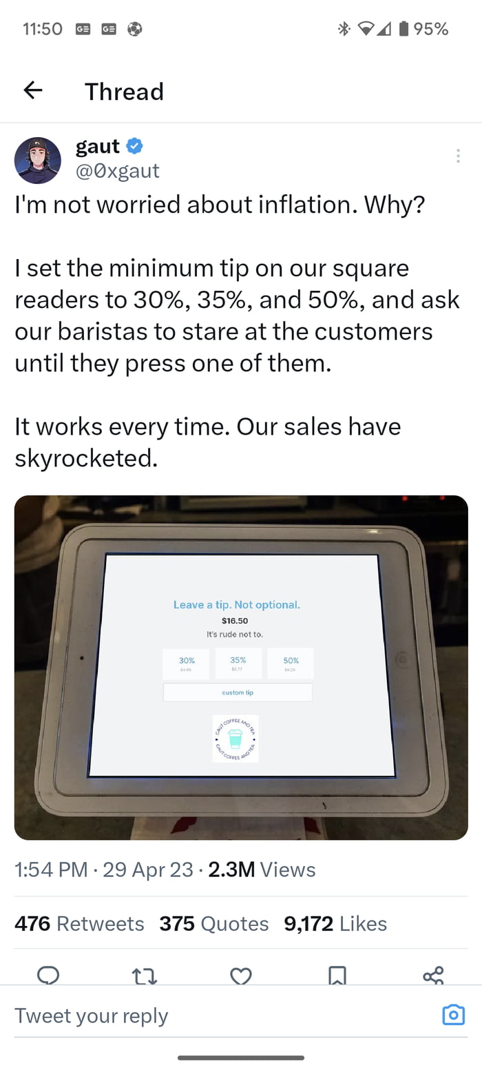 "Tips are not optional" Enjoy your coffee. - 9GAG