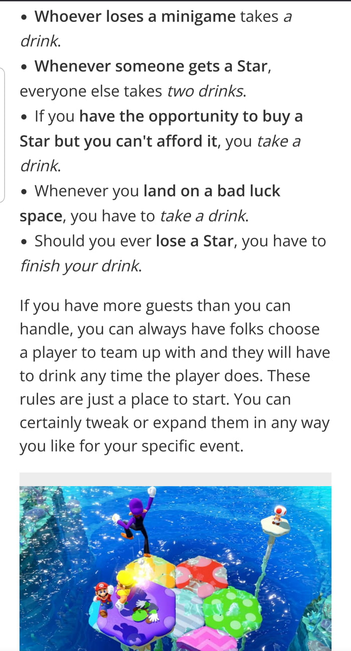 Mario party drinking game rules. Link in description. - 9GAG