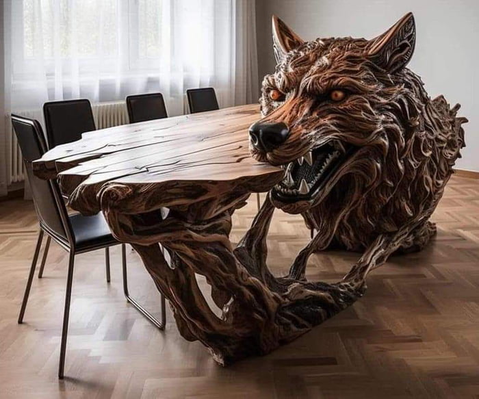 Wolf carved table - 9GAG