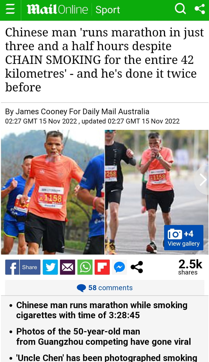 Cant imagine how fast he will run without smoking and at a younger age ...