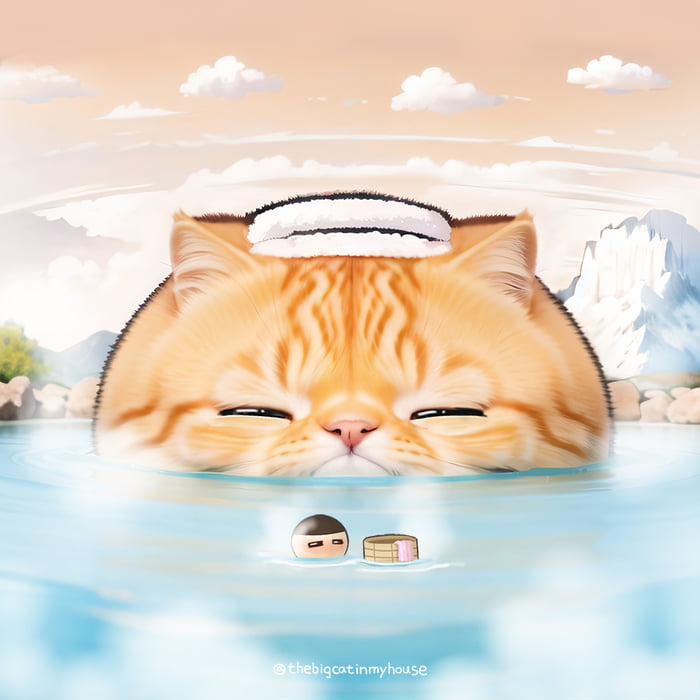 The Big Cat enjoying hot spring (AI) - 9GAG
