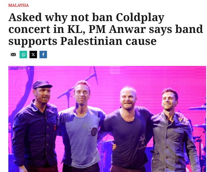 "Coldplay not banned because they support Palestine" WTF Malaysians ...